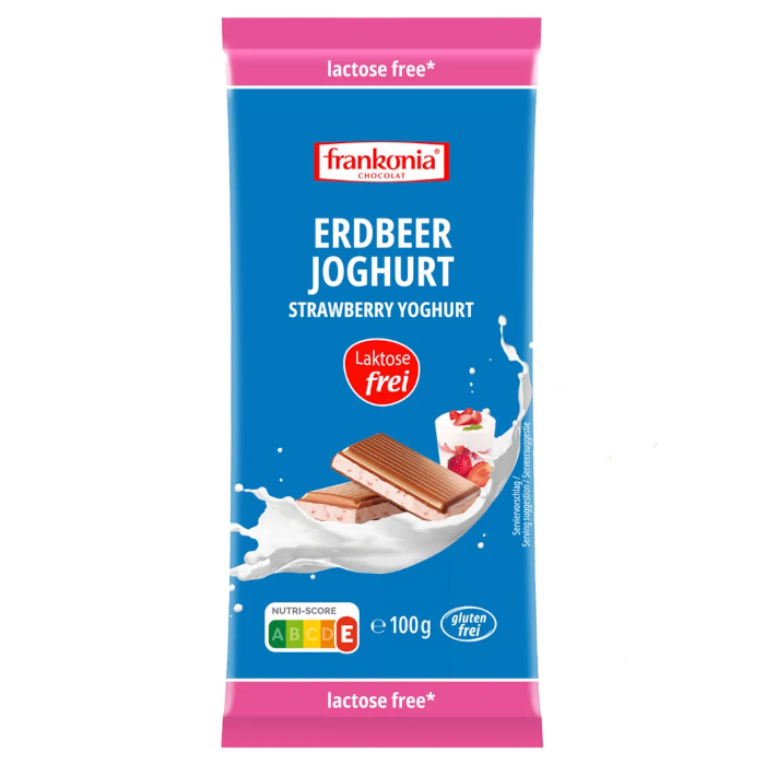 Frankonia Erdbeer Joghurt Schokolade Laktose- & Glutenfrei 100g / 3.52