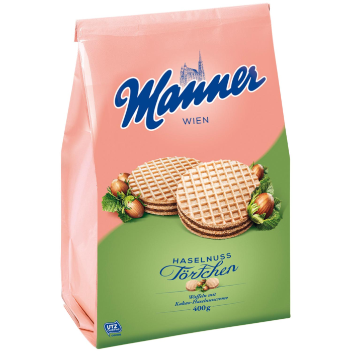 Manner Haselnuss Törtchen, knusprige Waffeltaler 400g / 14.1oz – Brands ...