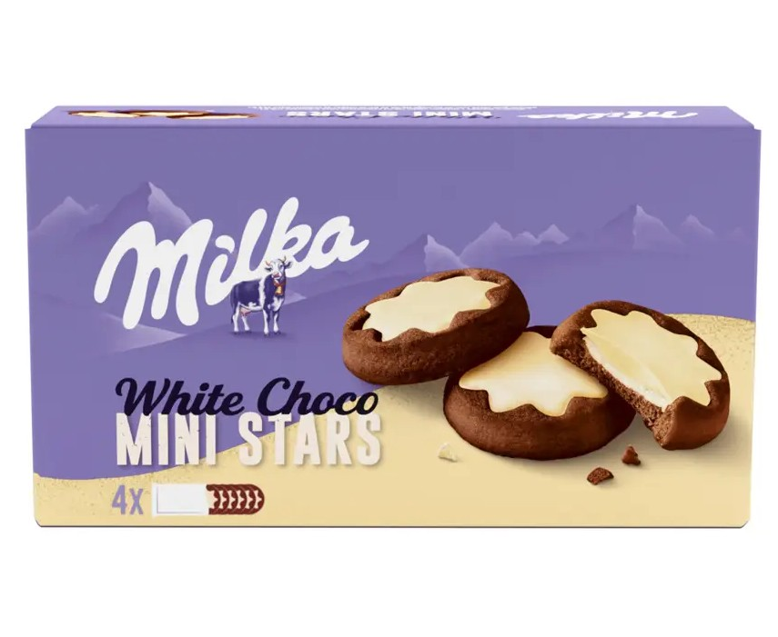 Milka White Choco Mini Stars filled star-shaped cookies 150g
