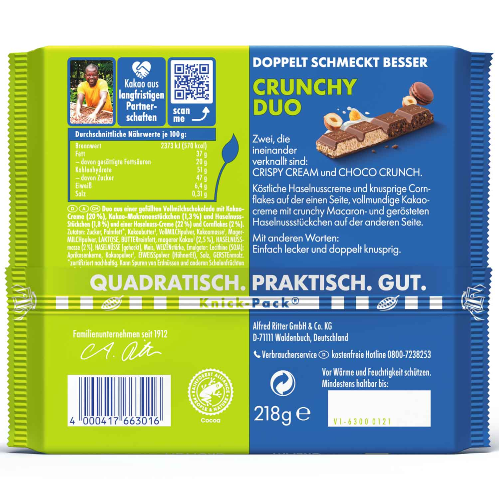 Ritter Sport Chocolate Crunchy Duo 218g / 7.68oz