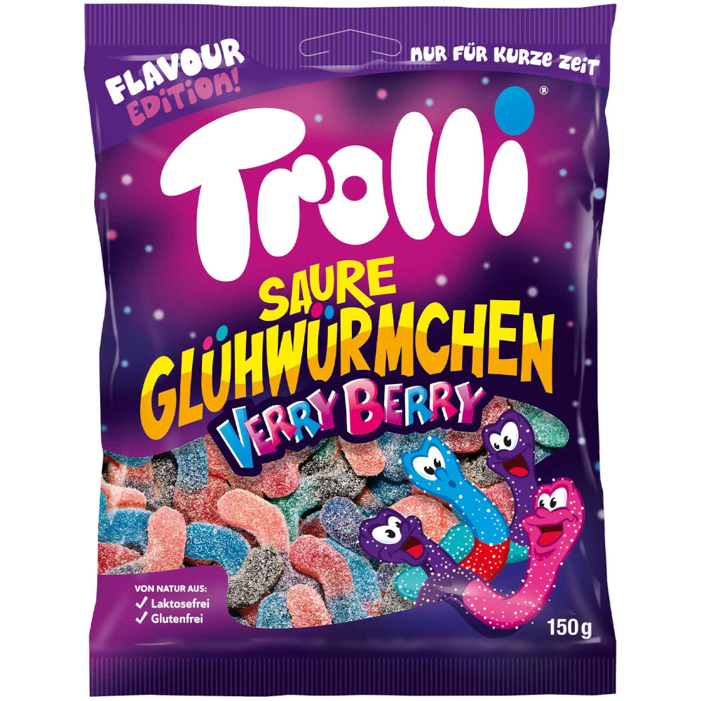 Trolli Fruit Gum Sour Glowworms Very Berry 150g